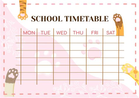 Pink Cartoon Timetable Back To School Class Schedule Word Template And