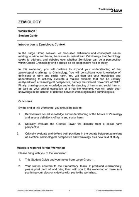 2223 Zem Level 6 Ws01 Ce01 Student Guide Zemiology Workshop 1 Student