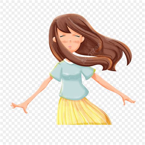 風吹亂頭髮的卡通可愛女孩 可愛的女孩剪貼畫 吹風 發素材圖案，psd和png圖片免費下載