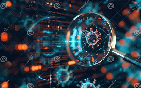 Virus Scancybersecurity Background A Magnifying Glass Over Digital