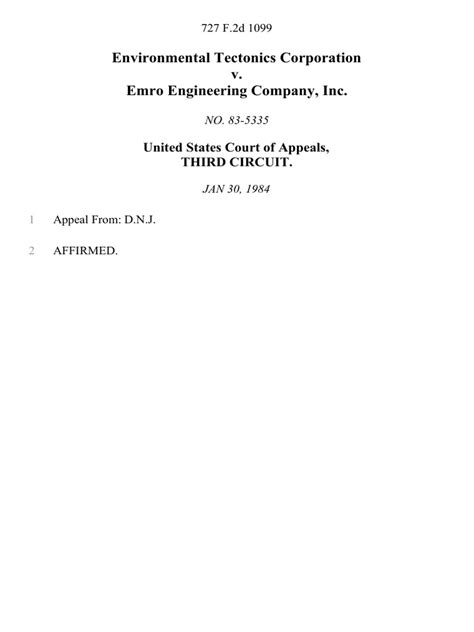 Environmental Tectonics Corporation V Emro Engineering Company Inc 727 F2d 1099 3rd Cir