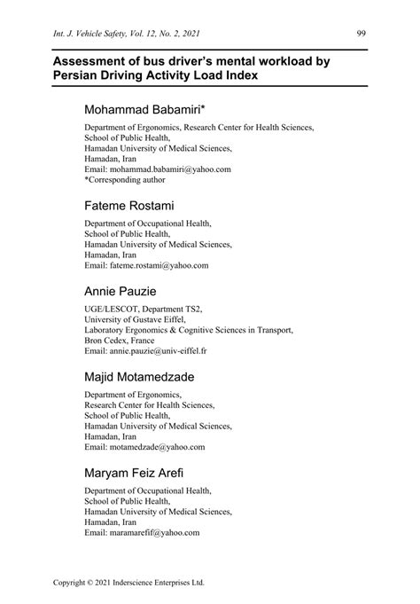 Pdf Assessment Of Bus Drivers Mental Workload By Persian Driving Activity Load Index