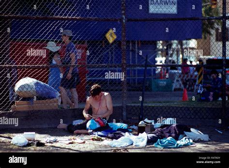Homeless Man Living On Sidewalk Downtown Eastside Vancouver Bc Stock