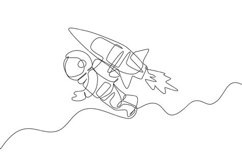Premium Vector Single Continuous Line Drawing Astronaut In Spacesuit Flying In Outer Space