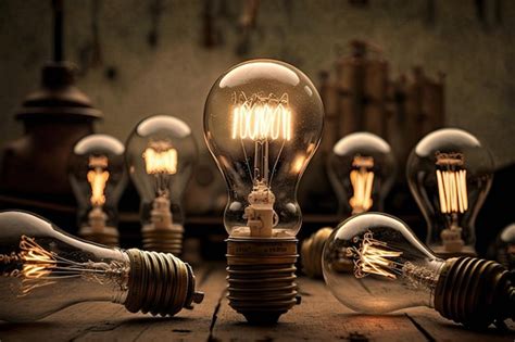 Premium Ai Image One Antique Light Bulb Is Turned On In The