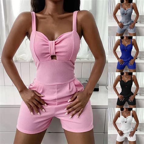 Women Summer Short Jumpsuits And Rompers Solid High Waist Spaghetti