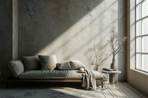Minimal Living Room Minimal Blank Wall Couch Full Sized Window Side