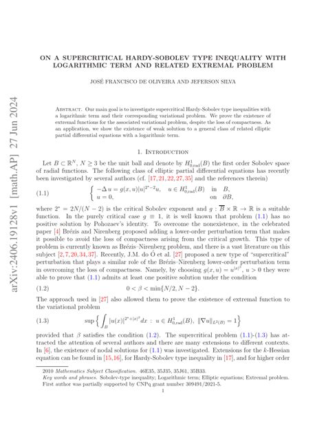 Pdf On A Supercritical Hardy Sobolev Type Inequality With Logarithmic Term And Related