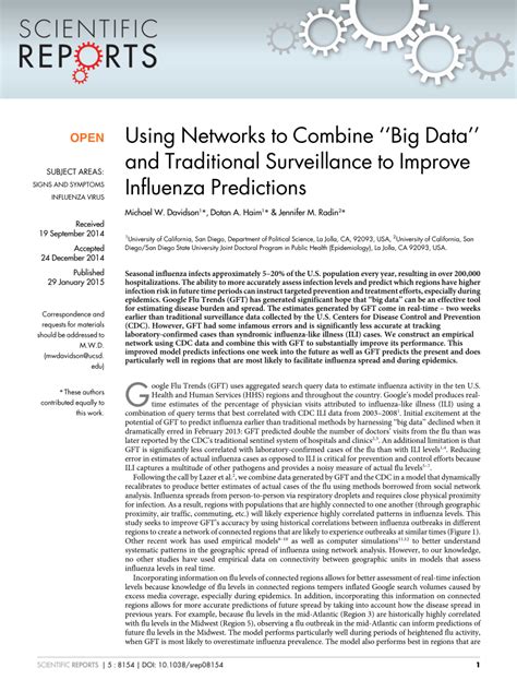 Pdf Using Networks To Combine Big Data” And Traditional Surveillance To Improve Influenza
