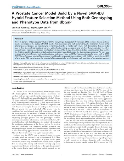 Pdf A Prostate Cancer Model Build By A Novel Svm Id3 Hybrid Feature Selection Method Using