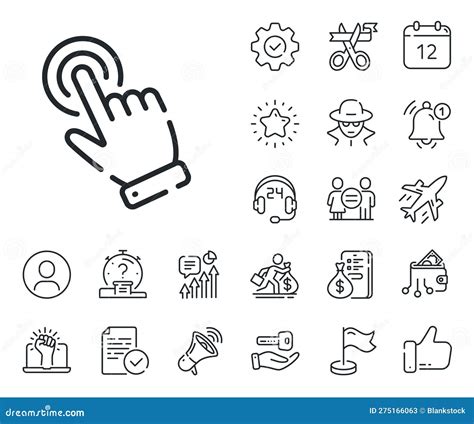 Hand Cursor Line Icon Click Action Sign Salaryman Gender Equality And Alert Bell Vector