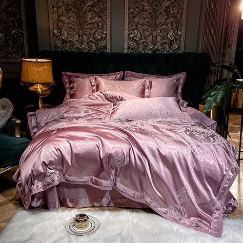 Sliver Gold Luxury Silk Satin Jacquard Duvet Cover Bedding Set Queen K