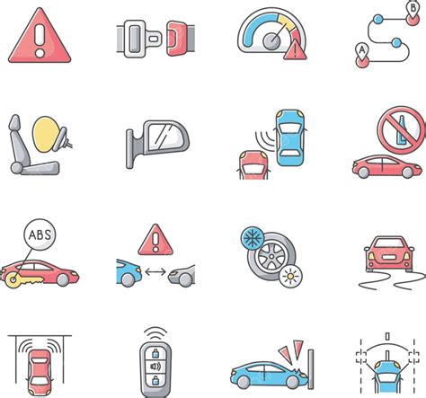 Driving Safety Rgb Color Icons Set Danger Safety Collection Vector Danger Safety Collection