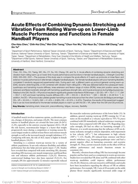 Acute Effects Of Combining Dynamic Stretching And Vibration Foam Rolling Warm Up On Lower Limb