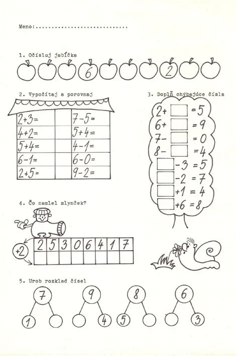 Pracovné Listy Z Matematiky Pre Prvákov Pdf Kindergarten Math