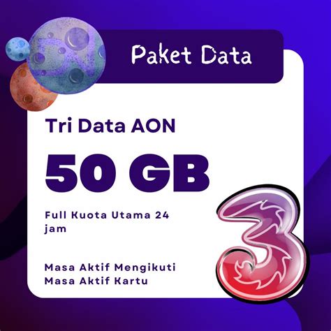 Jual Paket Data Internet Tri Aon 50GB Full Kuota Utama 24 Jam Masa