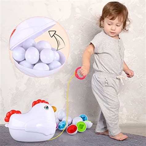Easter Matching Eggs 12 Pcs Shape Sorter Eggs With Push And Pull Hen Box