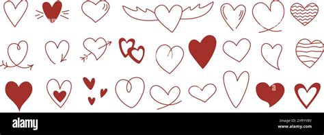 Doodle Sketch Style Hearts Set Hand Drawn Collection Of Heart Icons Of