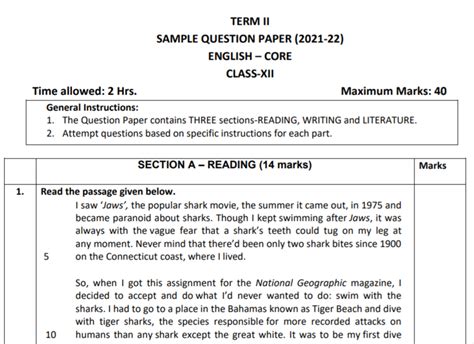 Pdf Cbse Class 12 Term 2 English Core Sample Question Papers 2021 22