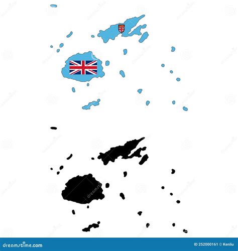 Two Versions Of The Map Of Fiji With The Flag Of Fiji And Highlighted In Dark Grey Vector