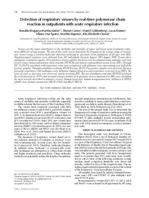 Pdf Detection Of Respiratory Viruses By Real Time Polymerase Chain Reaction In Outpatients