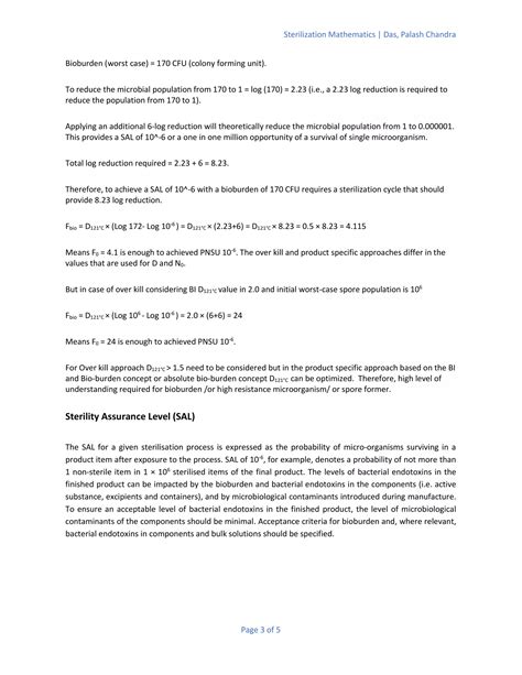 Sterilization Mathematics F0 Fphy Fbio Sterility Assurance Sal Calculation Pdf
