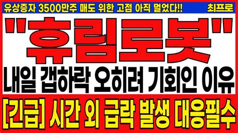 휴림로봇 주가 전망 3500만주 매도 위한 고점 아직 멀었다 내일 갭하락 오히려 기회인 이유 긴급 시간 외 급락 발생 대응 필수 최프로 Youtube