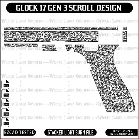 Glock 17 Gen 3 Scroll Design Ii With Stacked Lightburn File Etsy