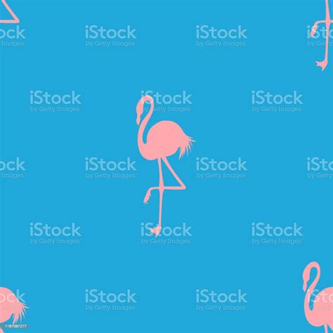 원활한 플라밍고 패턴 벡터 일러스트레이션 네온 플라밍고 패턴 블루 배경입니다 여름 배경 화면 배경 만화 벡터 일러스트 레이션 귀여운에 대한 스톡 벡터 아트 및 기타 이미지
