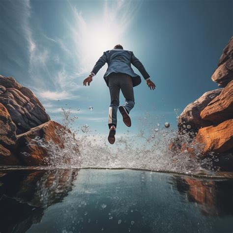 Premium Photo Arafed Man Jumping Into A Pool Of Water With His Arms