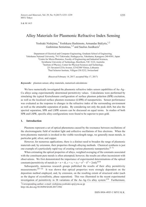 Pdf Alloy Materials For Plasmonic Refractive Index Sensing