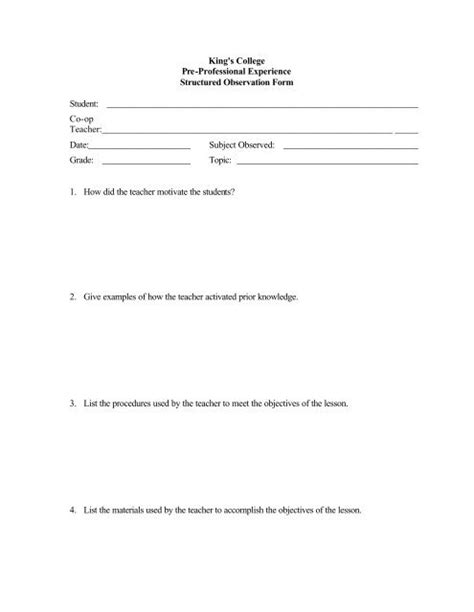 Structured Observation Form King S College