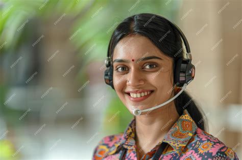 Indian Girl Teacher Counselor Telesales Agent In Wireless Headset