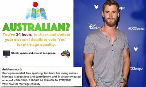 Chris Hemsworth Backs Same Sex Marriage In Australia Daily Mail Online