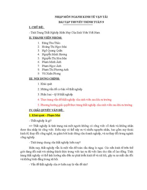 Bài Tập Lớn Nhập Môn Ngành Ktvt Tình Trạng Thất Nghiệp Sinh Viên Việt