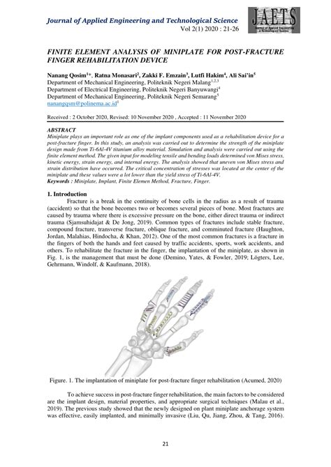 Pdf Finite Element Analysis Of Miniplate For Post Fracture Finger Rehabilitation Device