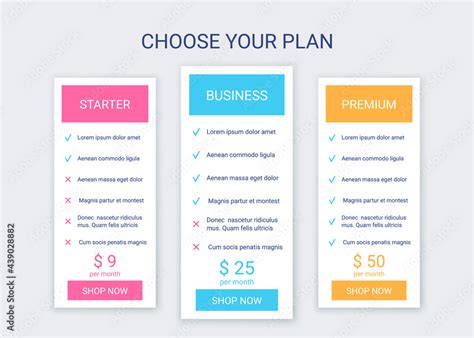 Price Table Template Pricing Chart Grid Comparison Data Plans Vector