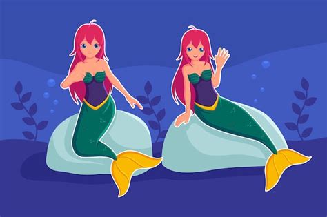 Premium Vector Beautiful Mermaid Cartoon Sitting On A Stone Illustration