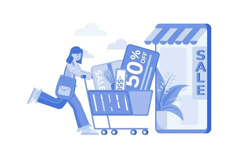 Woman Applying Voucher For A Discount On Online Shopping Vector Art At Vecteezy