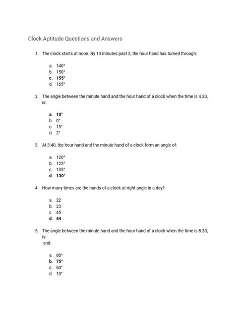 Clock Aptitude Questions And Answers Pdf