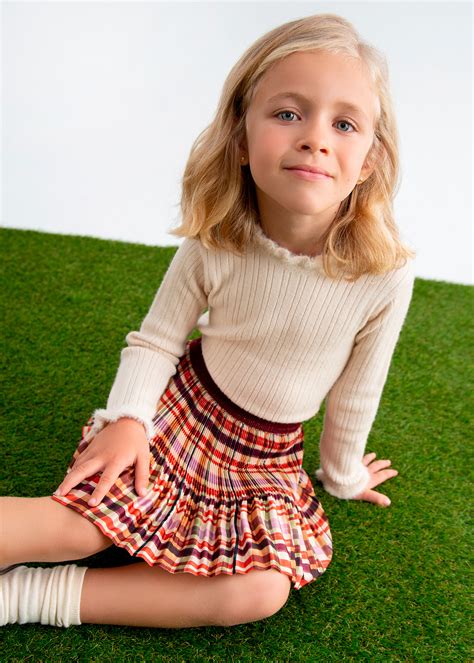 Girls Pleated Check Mini Skirt Paprika Abel And Lula