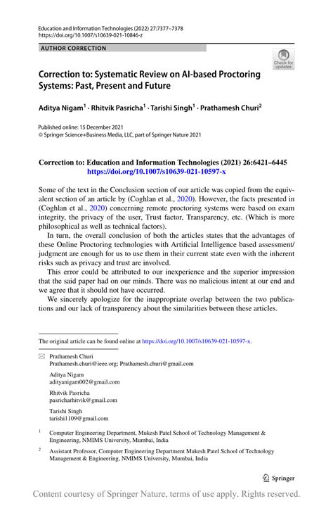 Correction To Systematic Review On Ai Based Proctoring Systems Past Present And Future