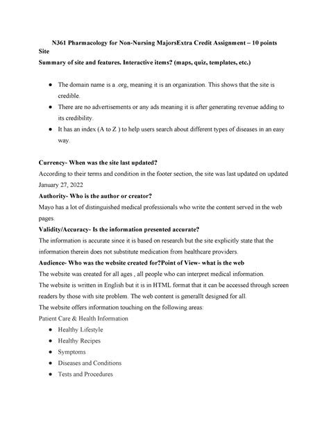 N361 Pharmacology For Non Nursing Majors Extra Credit Assignment 10