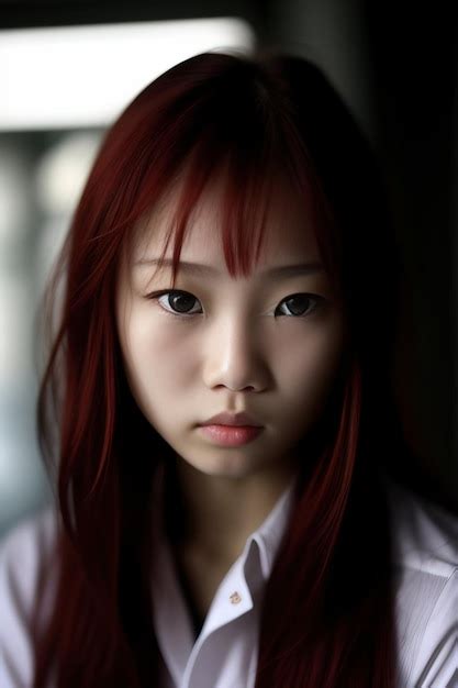 Premium Ai Image Closeup Portrait Of A Redhaired Asian Girl Capturing