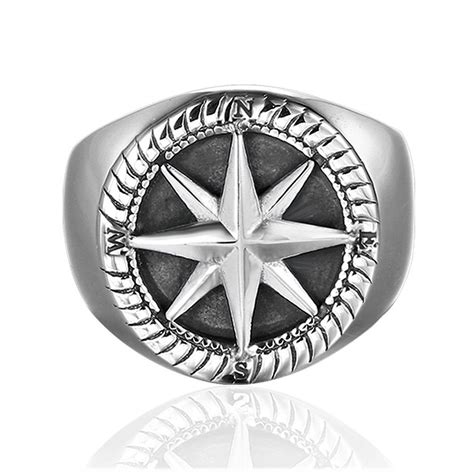 Mens Ring Silver Compass Rings For Men North Star Silver Etsy Uk
