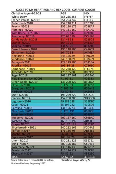 Ctmh Rgb And Hex Codes 2021 2022 Ctmh Hex Codes Close To My Heart