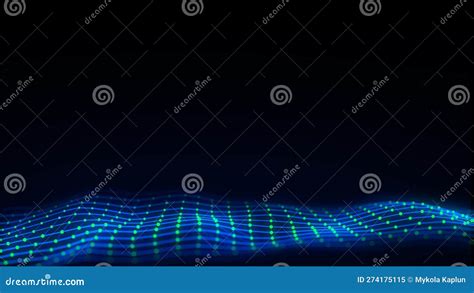 Digital Technology Wave Dark Cyberspace With Motion Dots And Lines Futuristic Digital