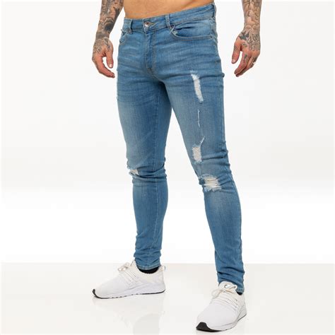 Enzo Mens Skinny Ripped Jeans