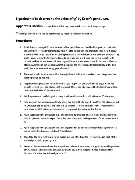 Kater Pendulum Pdf Pendulum Physics