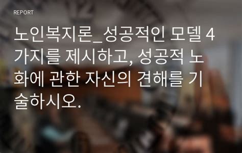 노인복지론성공적인 모델 4가지를 제시하고 성공적 노화에 관한 자신의 견해를 기술하시오 레포트
